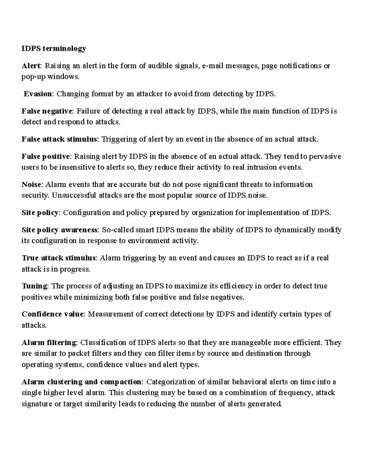 IDPS terminology - saritha - IDPS terminology Alert: Raising an alert ...