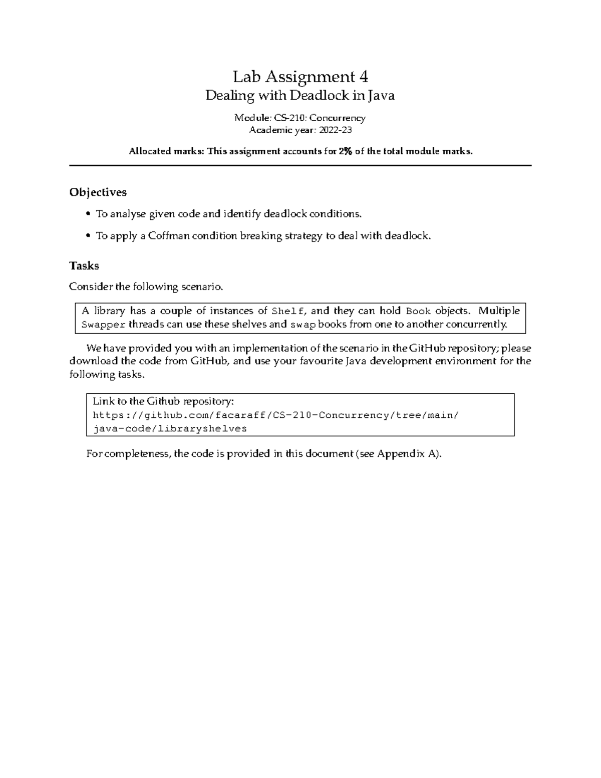 Lab Assignment 4 Dealing with Deadlock in Java - Studocu