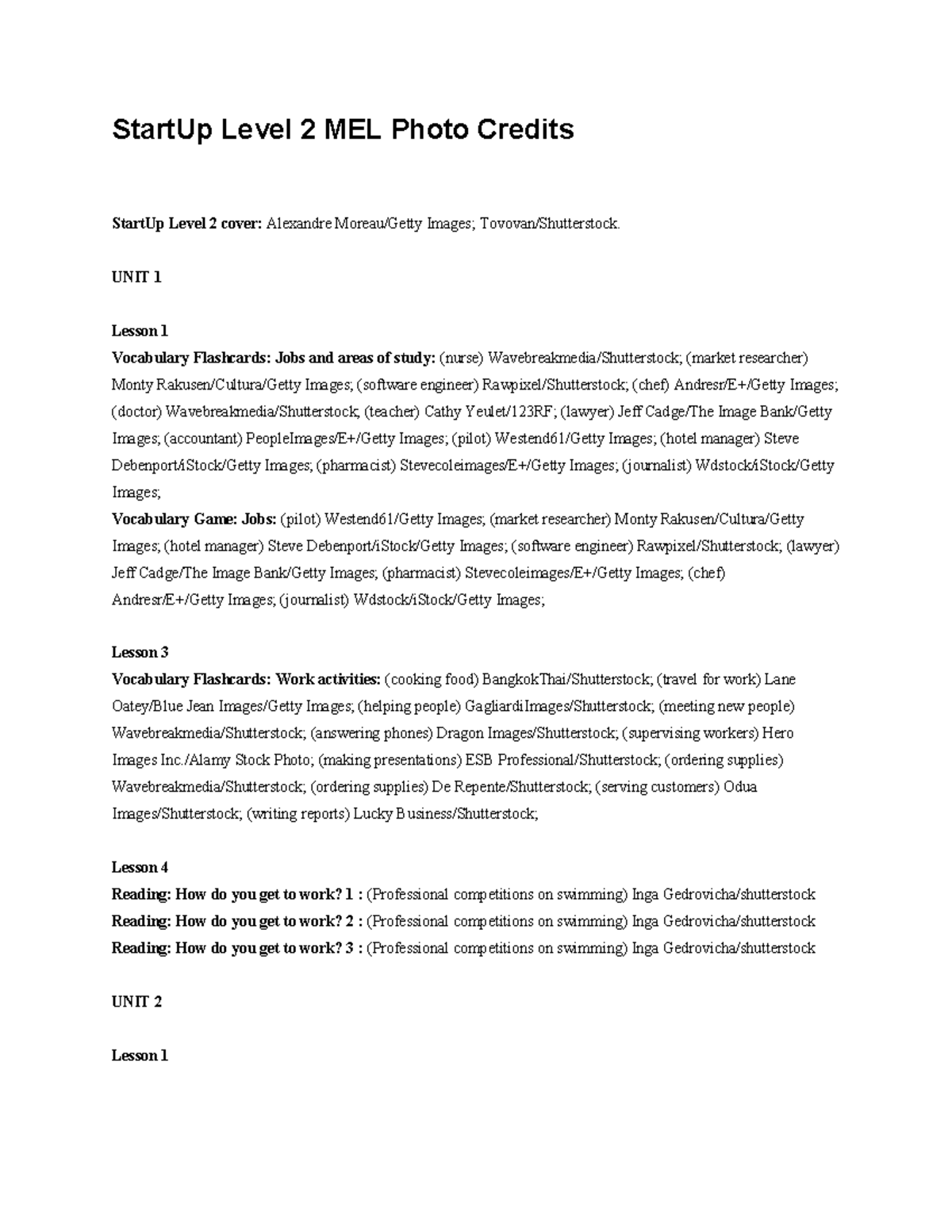 Credit List Start Up Level 2 MEL Final - StartUp Level 2 MEL Photo ...