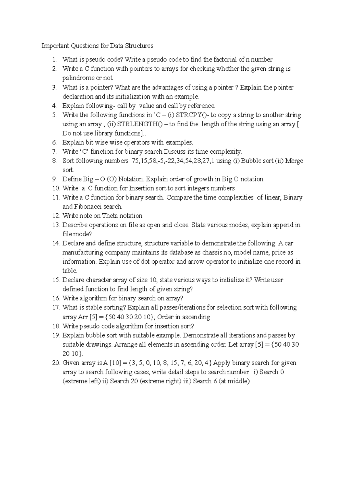 Important Questions for Data Structures - What is pseudo code? Write a ...