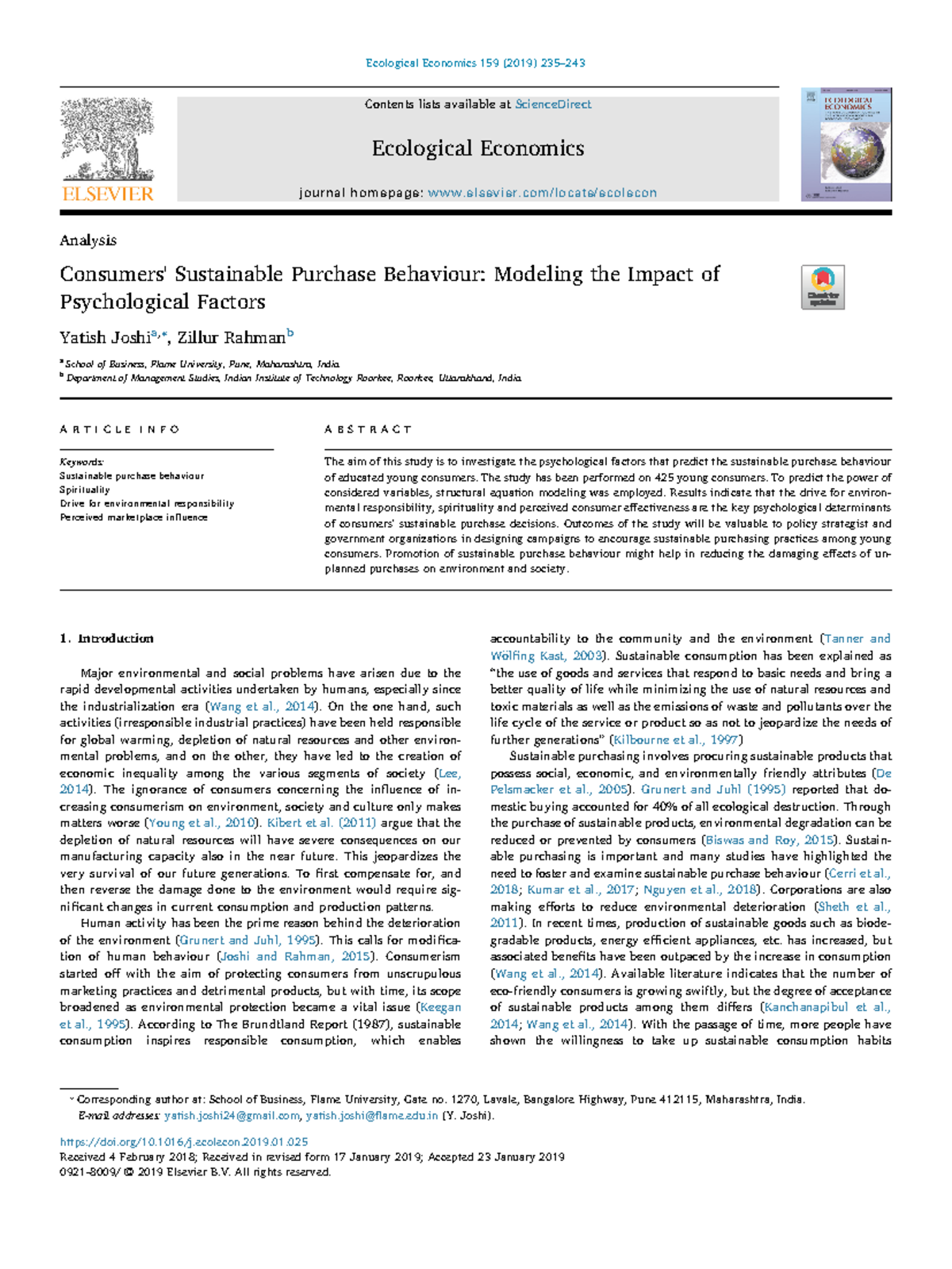 Consumers' Sustainable Purchase Behaviour: Modeling the Impact of ...