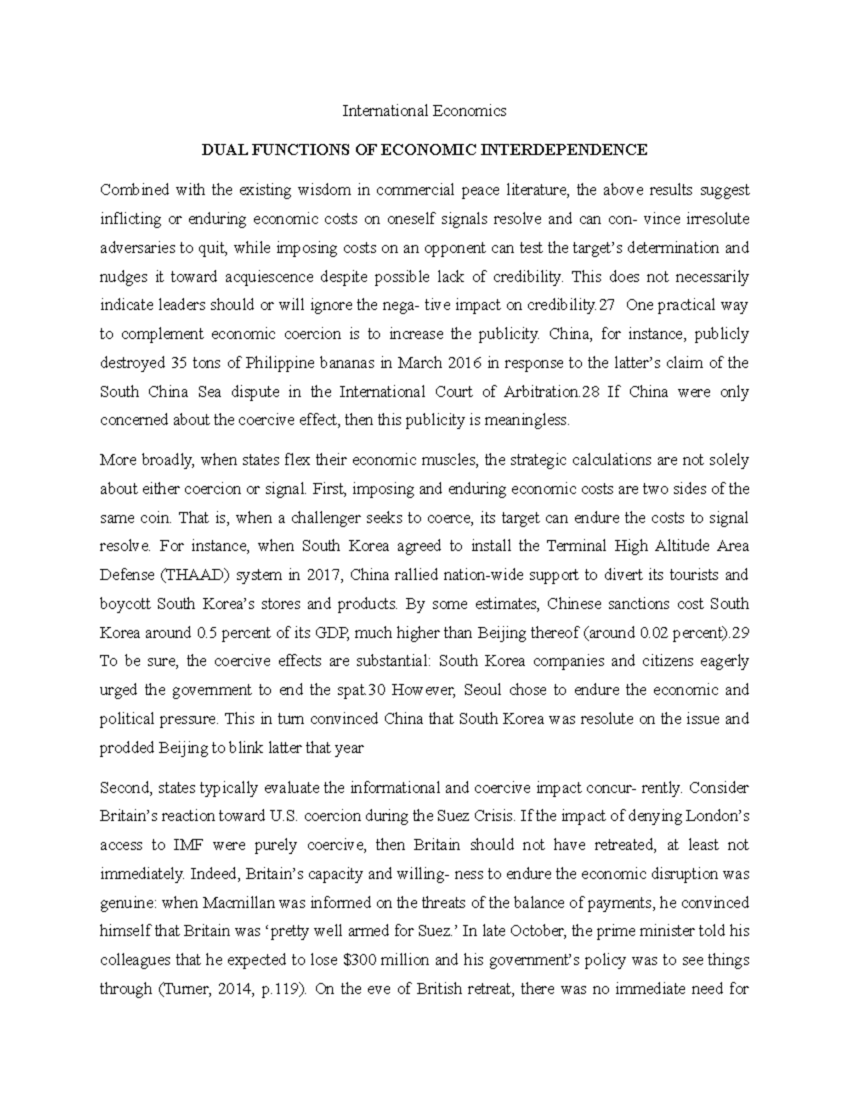 International Economics - DUAL Functions OF Economic Interdependence ...