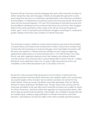 Week Two Assignments (HIST150) - Explain how enslaved people of African ...