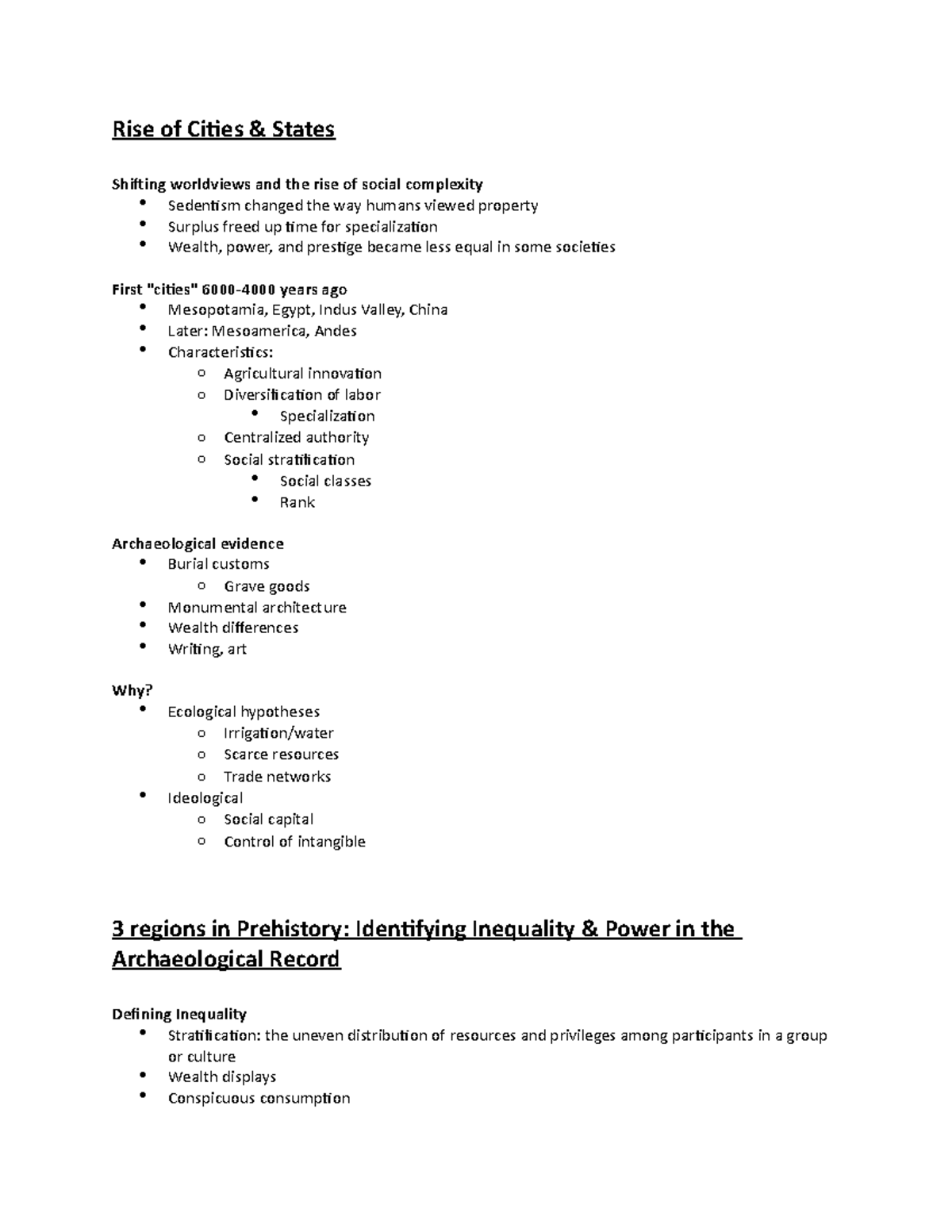 Week 8 - Notes: Rise of Cities and States; Three regions in Prehistory ...