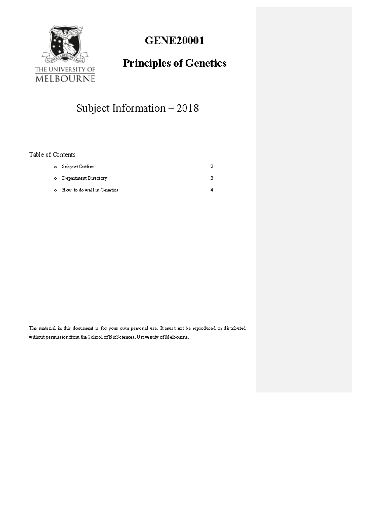 Subject Info 2018 v1 - GENE Principles of Genetics Subject Information ...