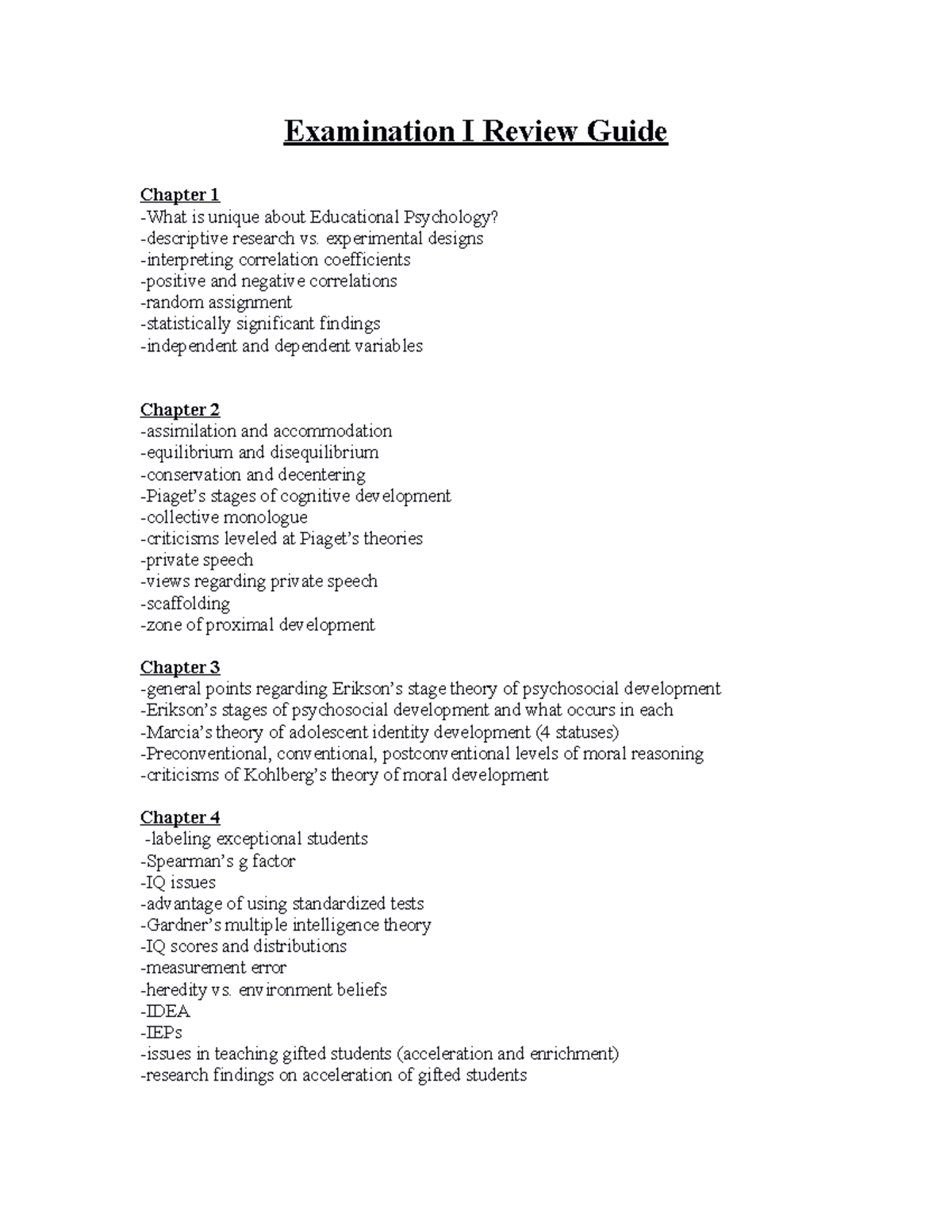 Examination I Review Guide - Examination I Review Guide Chapter 1 -What ...