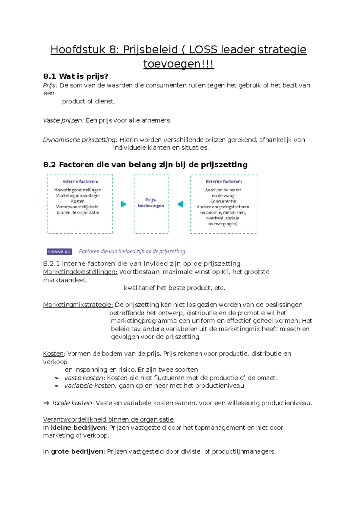 Hoofdstuk-8 -Prijsbeleid - Hoofdstuk 8: Prijsbeleid ( LOSS leader ...