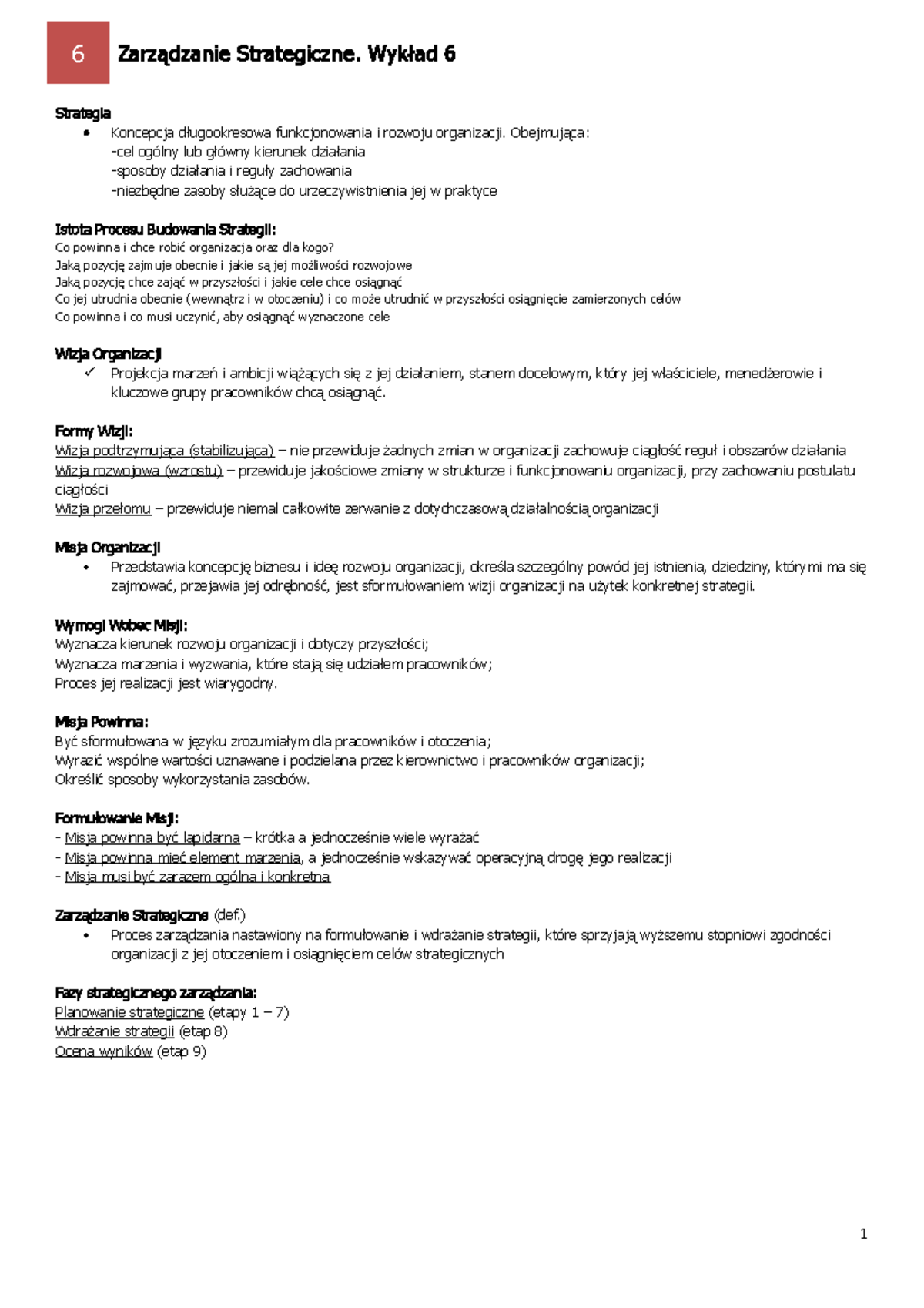 6. Zarządzanie Strategiczne - Wykład 6 Strategia Koncepcja ...