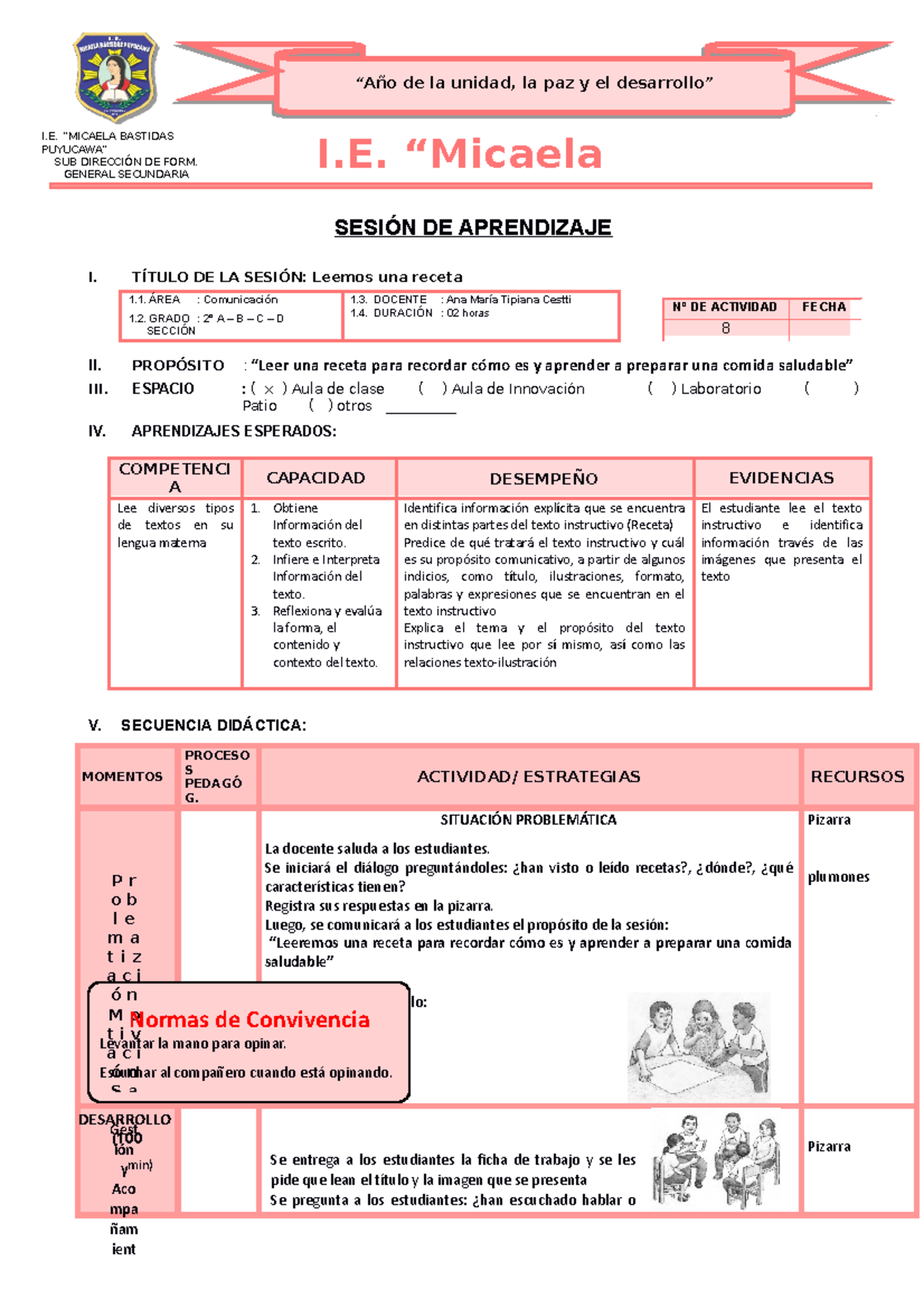 La receta - practica sobre textos instructivos - SESIÓN DE APRENDIZAJE I. TÍTULO DE LA SESIÓN ...