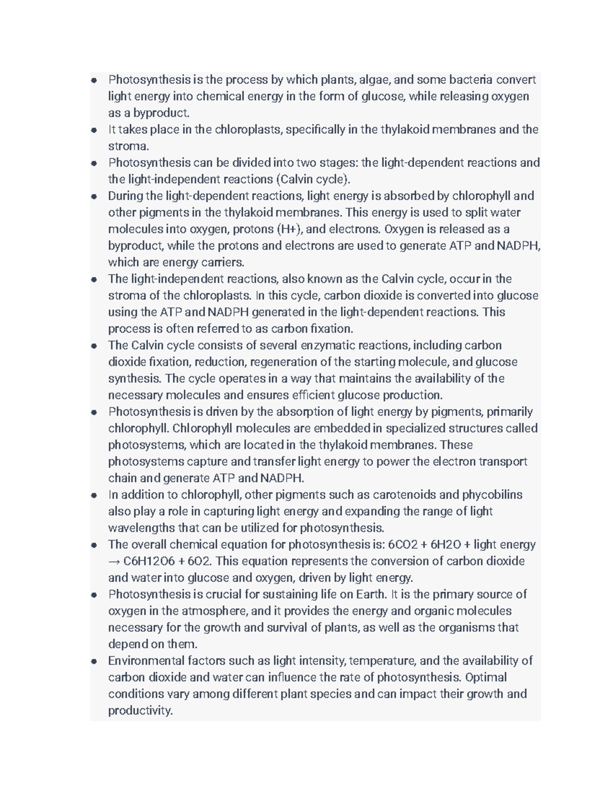 Notes about the photosynthetic process - Photosynthesis is the process ...