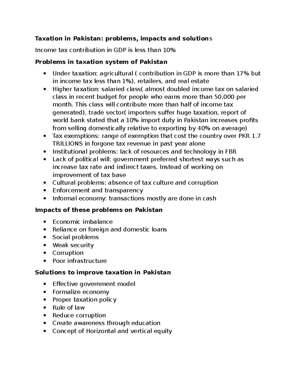Pakistan taxation system - Taxation in Pakistan: problems, impacts and ...