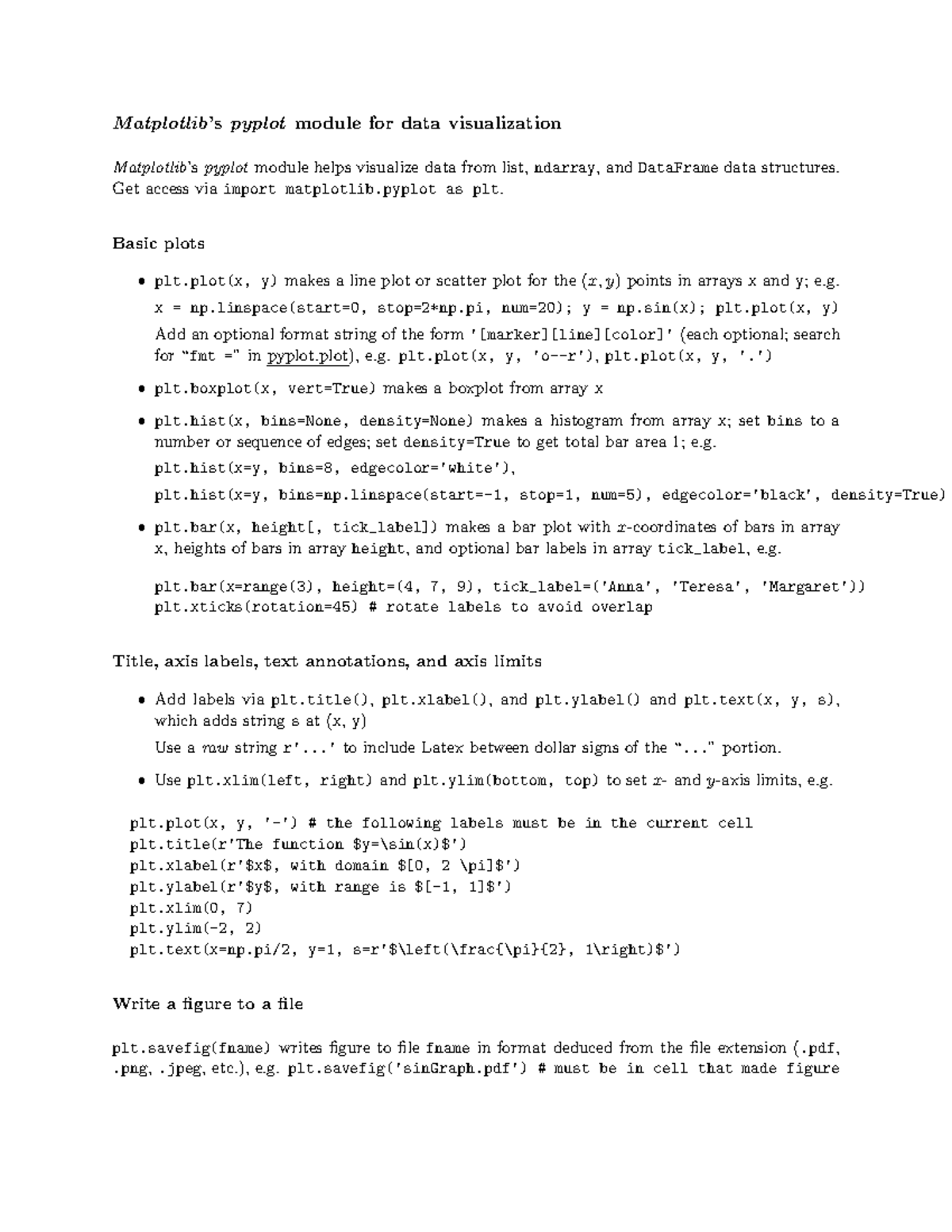 06 matplotlib - John Gillett - Matplotlib’spyplot module for data visualization - Studocu