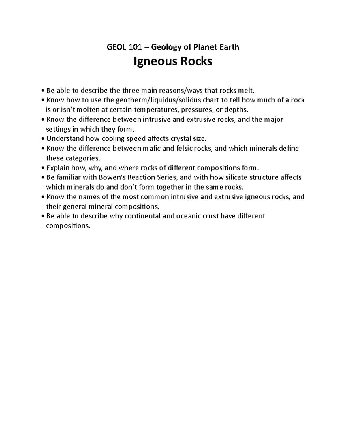 Igneous+2020 - study notes - GEOL 101 – Geology of Planet Earth Igneous ...