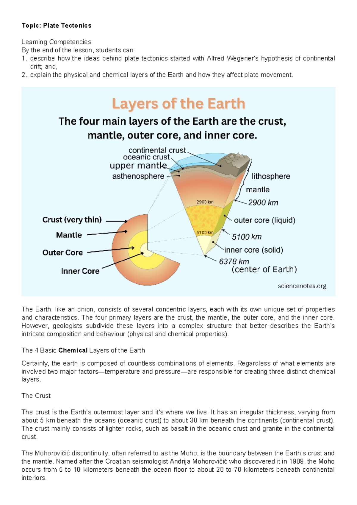 EED SCI 2 Plate Tectonics 1 - Topic: Plate Tectonics Learning ...