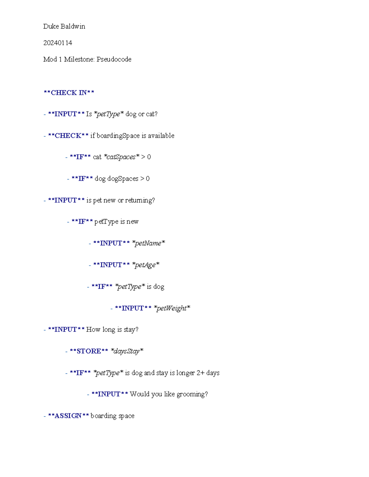 Mod 1 Milestone Pseudcode And Flowchart Duke Baldwin 20240114 Mod 1