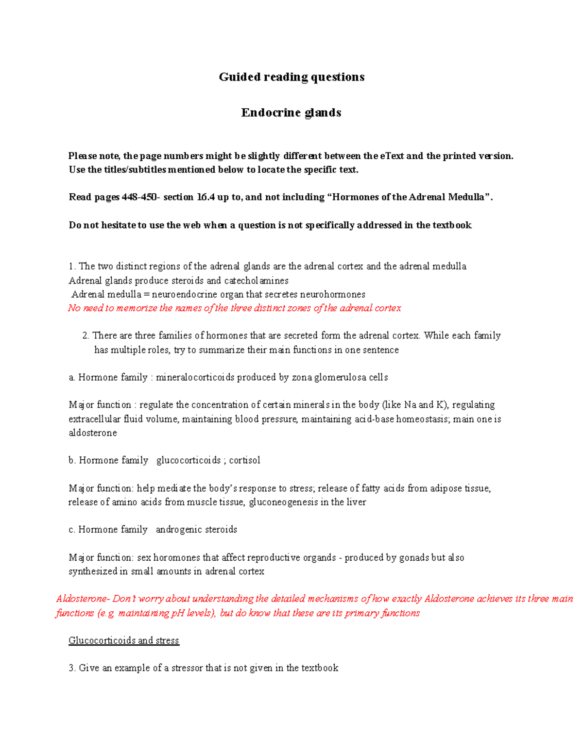 GRQ 7: Endocrine glands - Guided reading questions Endocrine glands ...