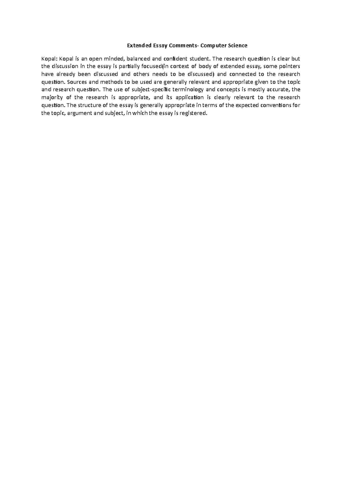 Extended Essay Comments - The research question is clear but the ...