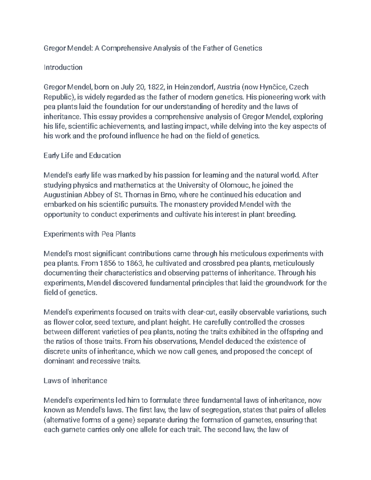 Gregor Mendel A Comprehensive Analysis of the Father of Genetics ...