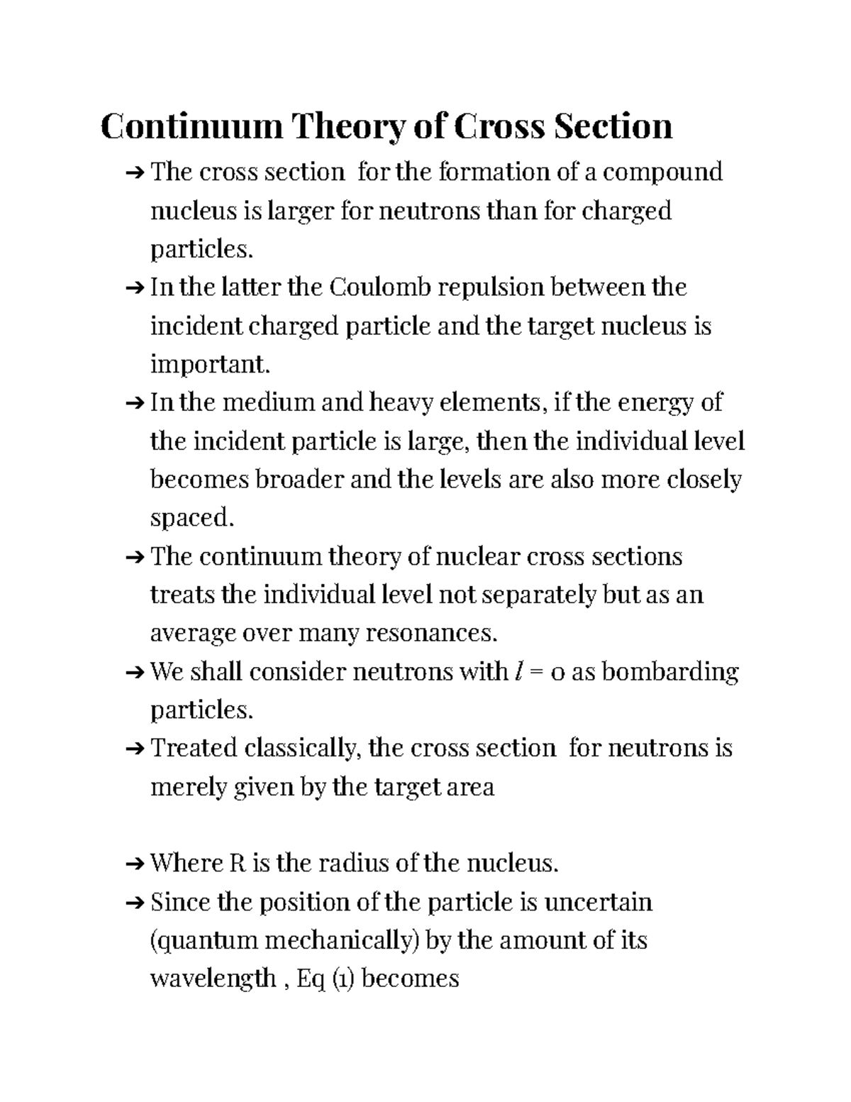 Continuum Theory of Cross Section C - Continuum Theory of Cross Section ...