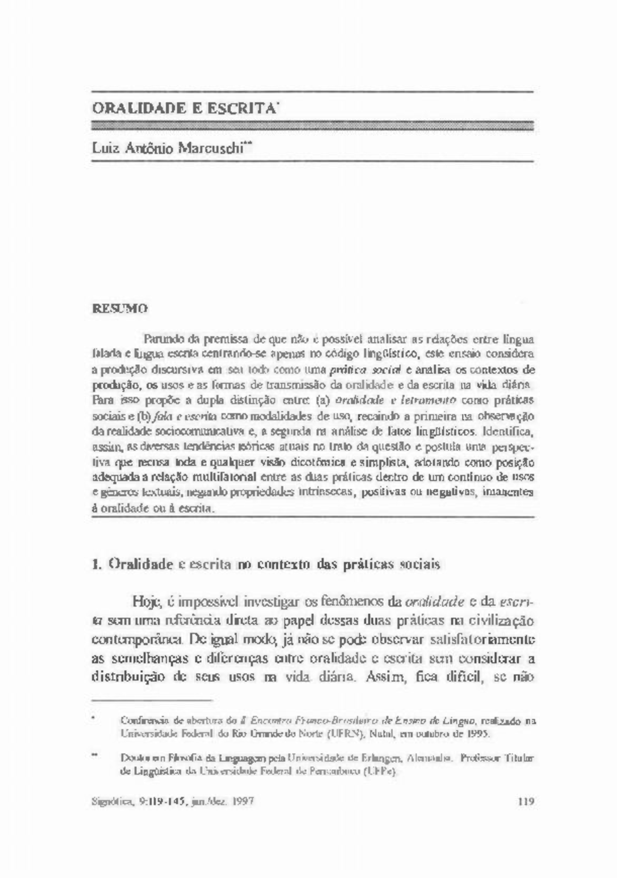 1 Marcuschi Oralidade e Esrita pdf - ORALIDADE E ESCRITA' Luiz Antonio ...