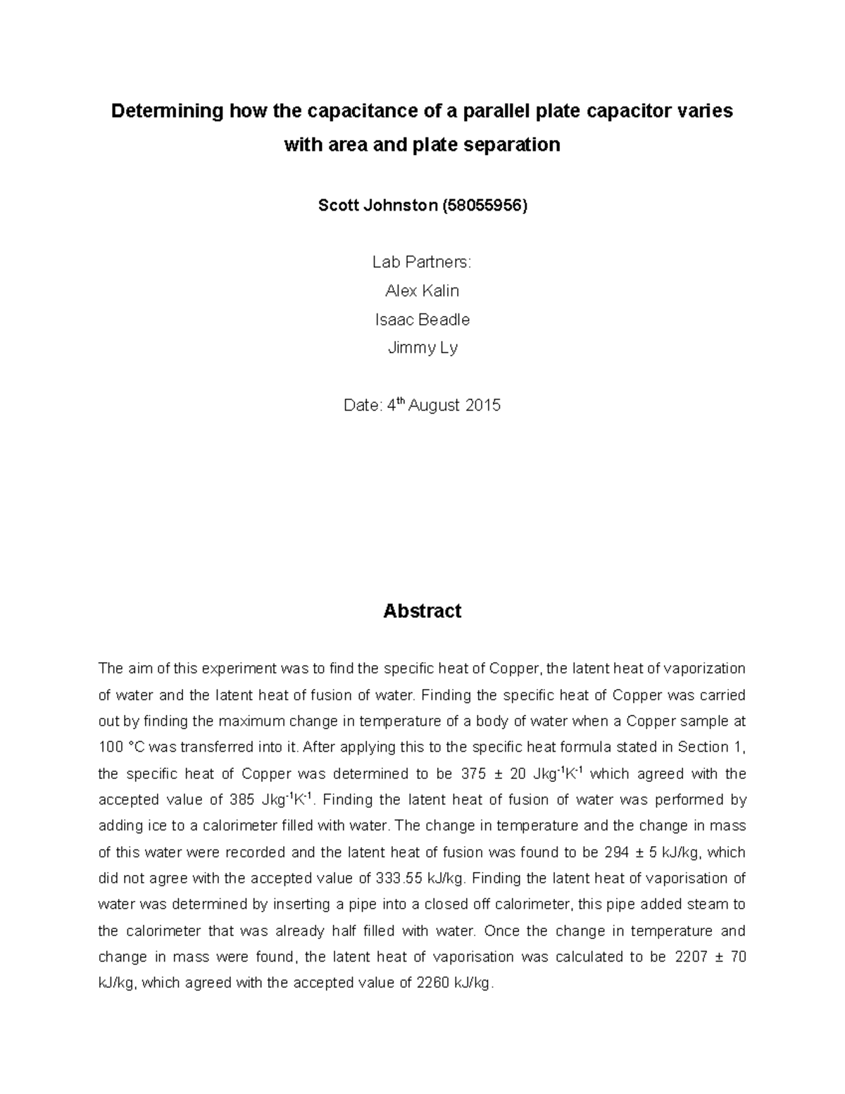 PHYS102 Lab Report Experiment 6 - Determining how the capacitance of a ...