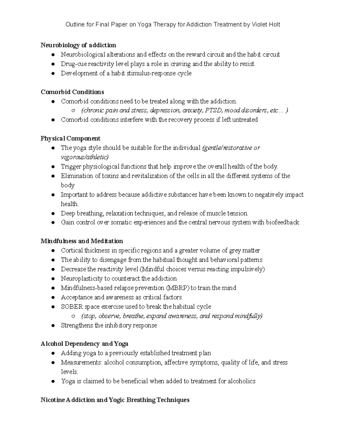 Outline for yoga therapy for treatment of addiction - Outline for Final ...