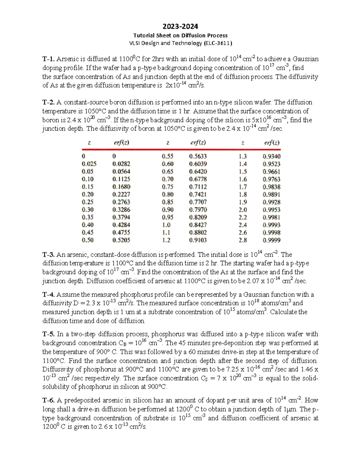 Tutorial Sheet Diffusion - 2023- Tutorial Sheet on Diffusion Process ...