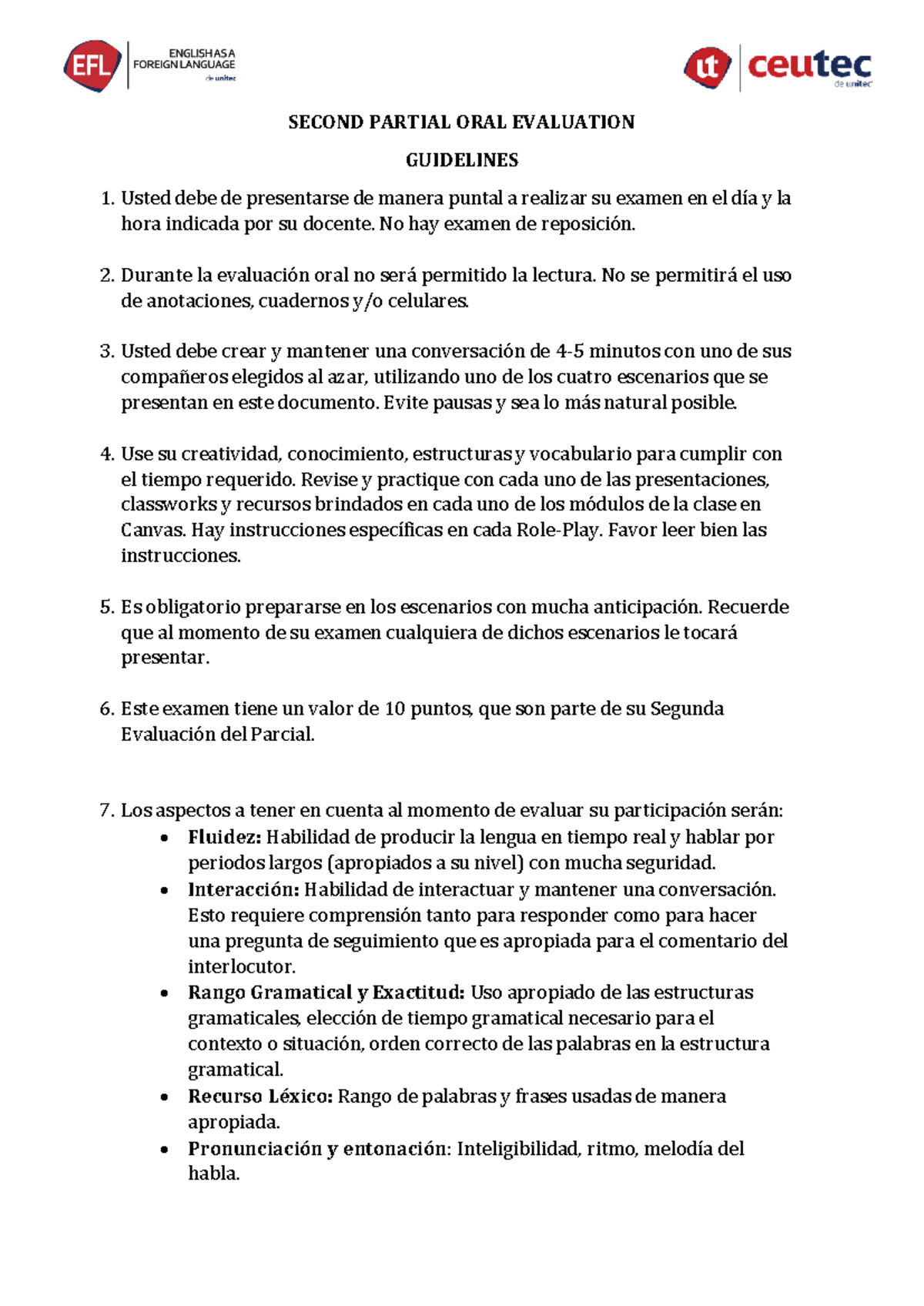 Second Partial ORAL Evaluation Level VI Q4 2023 - SECOND PARTIAL ORAL EVALUATION GUIDELINES 1 ...