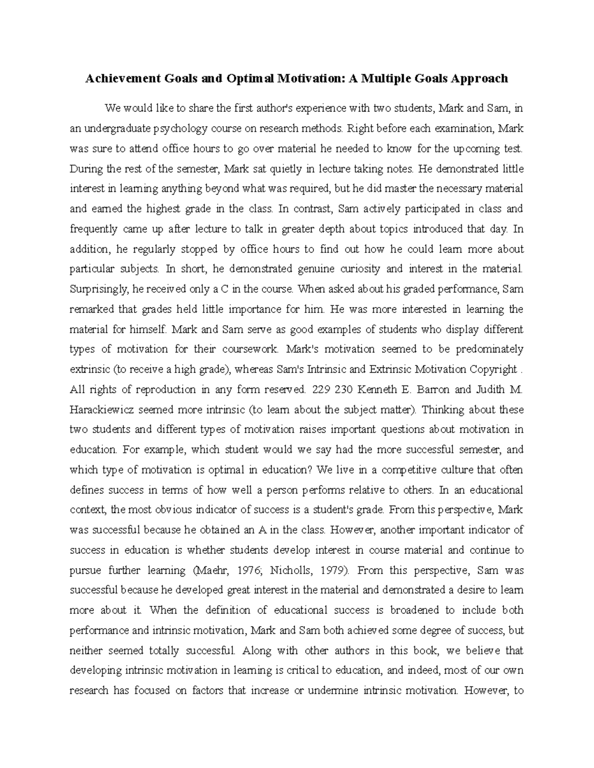 Achievement Goals and Optimal Motivation- A Multiple Goals Approach ...