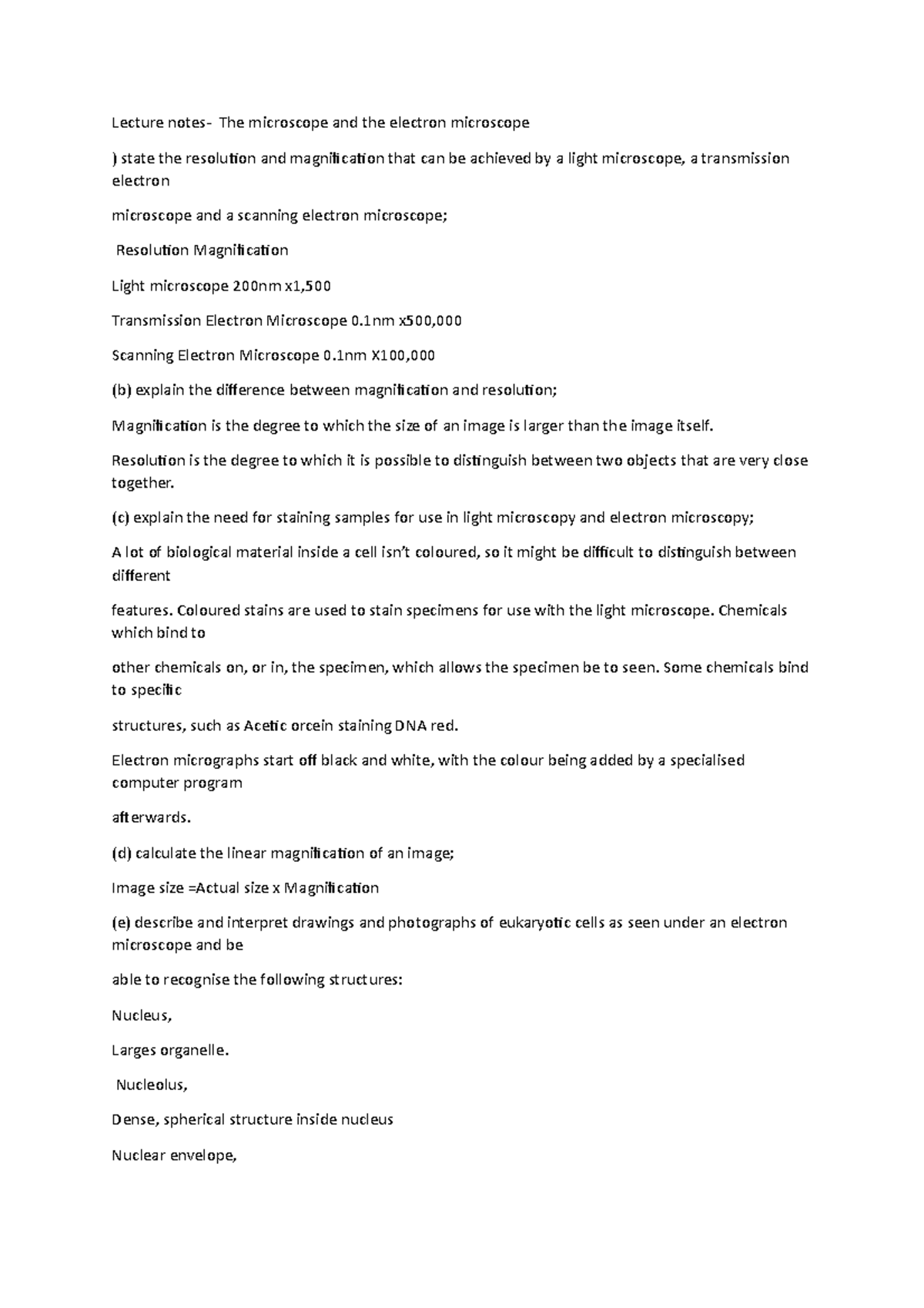 Lecture notes- The microscope and the electron microscope - Resolution ...