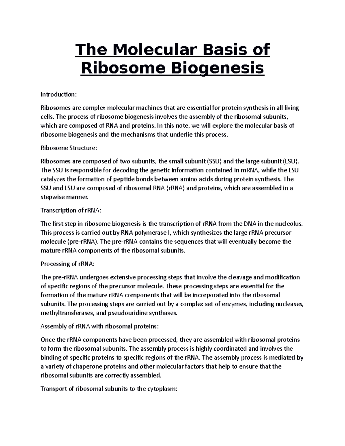The Molecular Basis of Ribosome Biogenesis - The Molecular Basis of ...