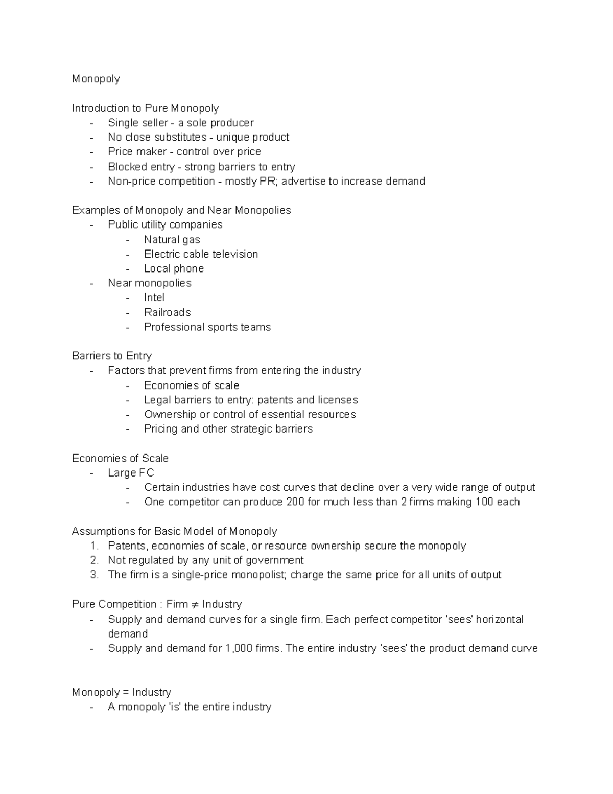 ECON102 Monopoly notes - Monopoly Introduction to Pure Monopoly ...