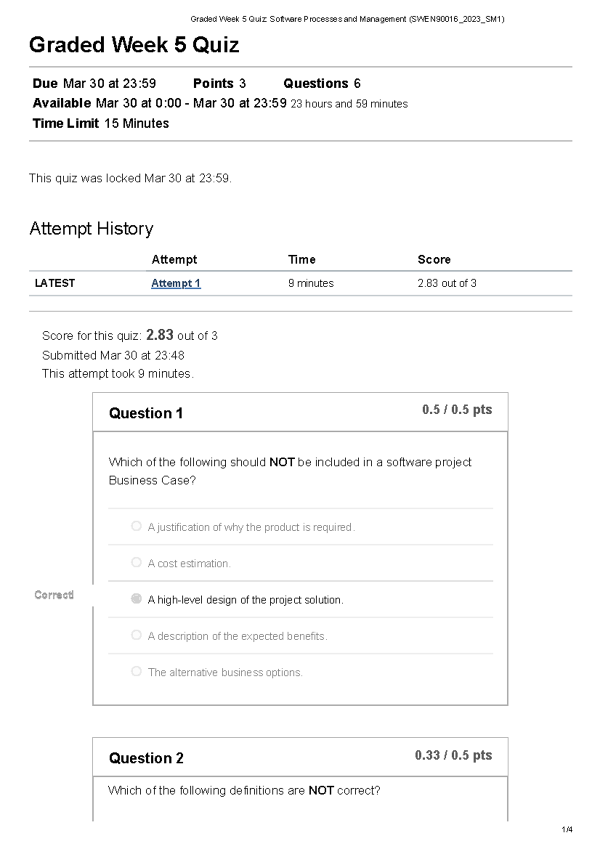 Week 5 Quiz - Answer - Graded Week 5 Quiz Due Mar 30 at 23:59 Points 3 ...