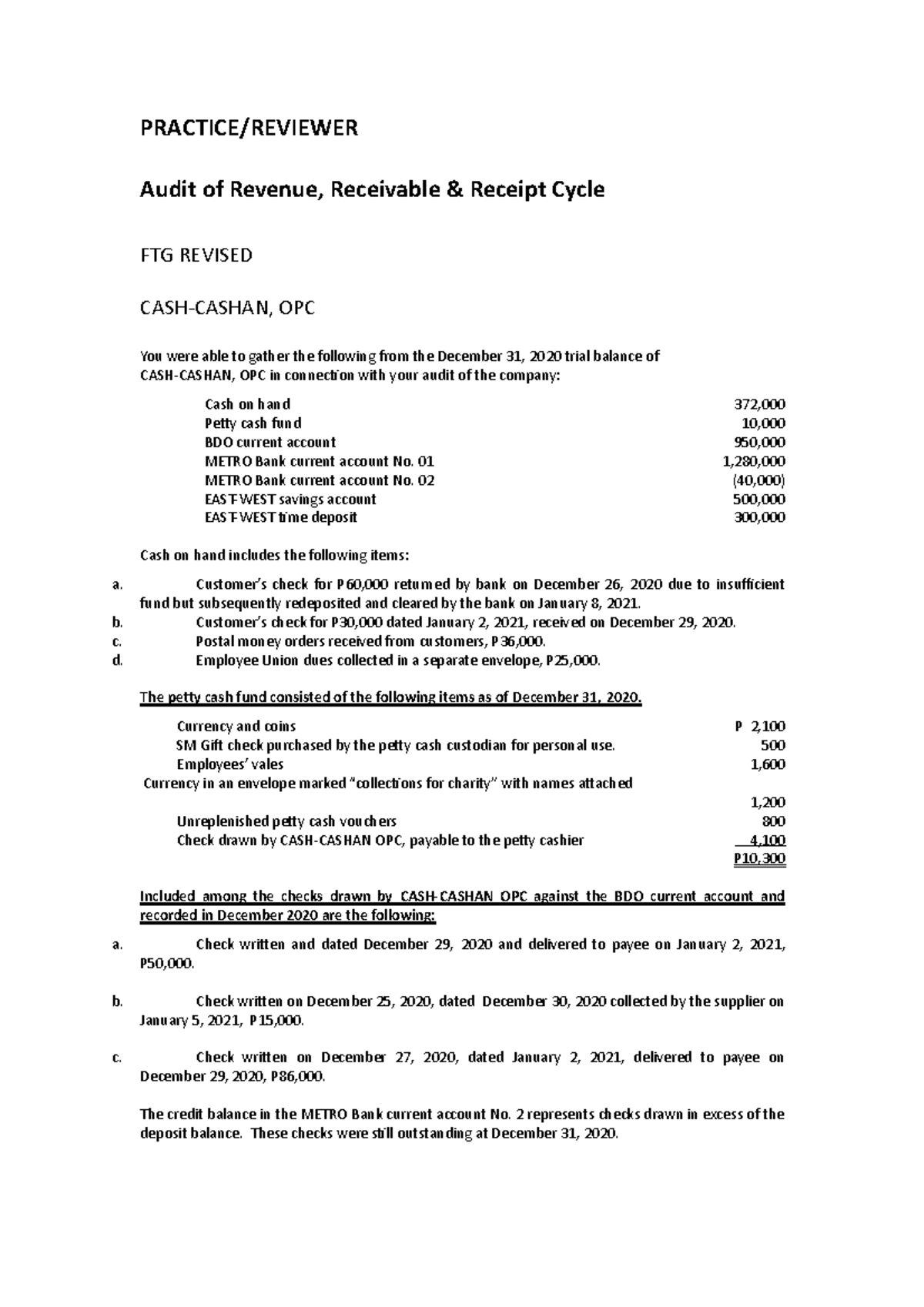 Practice Reviwer - SDERHREWU4WQ - PRACTICE/REVIEWER Audit of Revenue ...