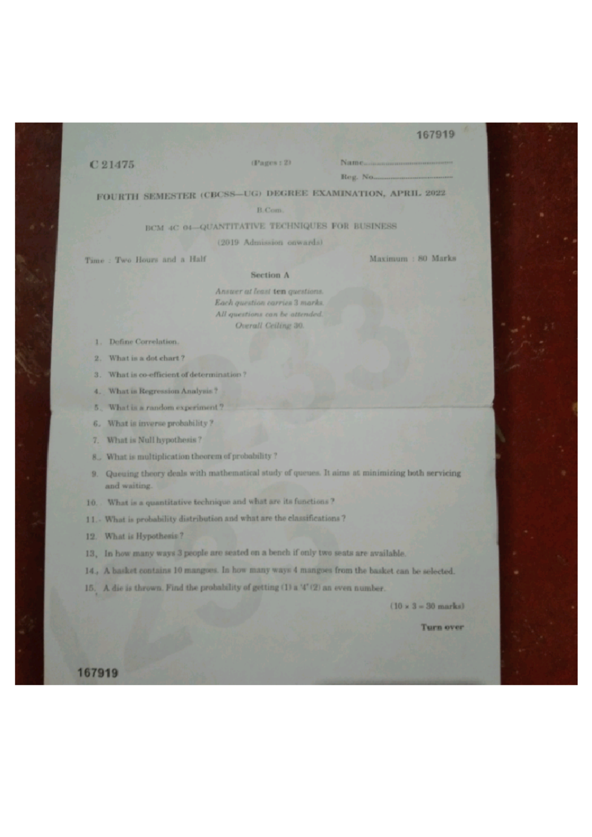 Forth sem quantitative techniques - Ba /BBA/BCom calicut university ...