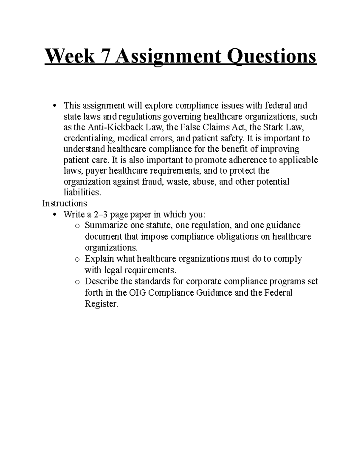 Week 7 Assignment Questions - Week 7 Assignment Questions This assignment will explore ...