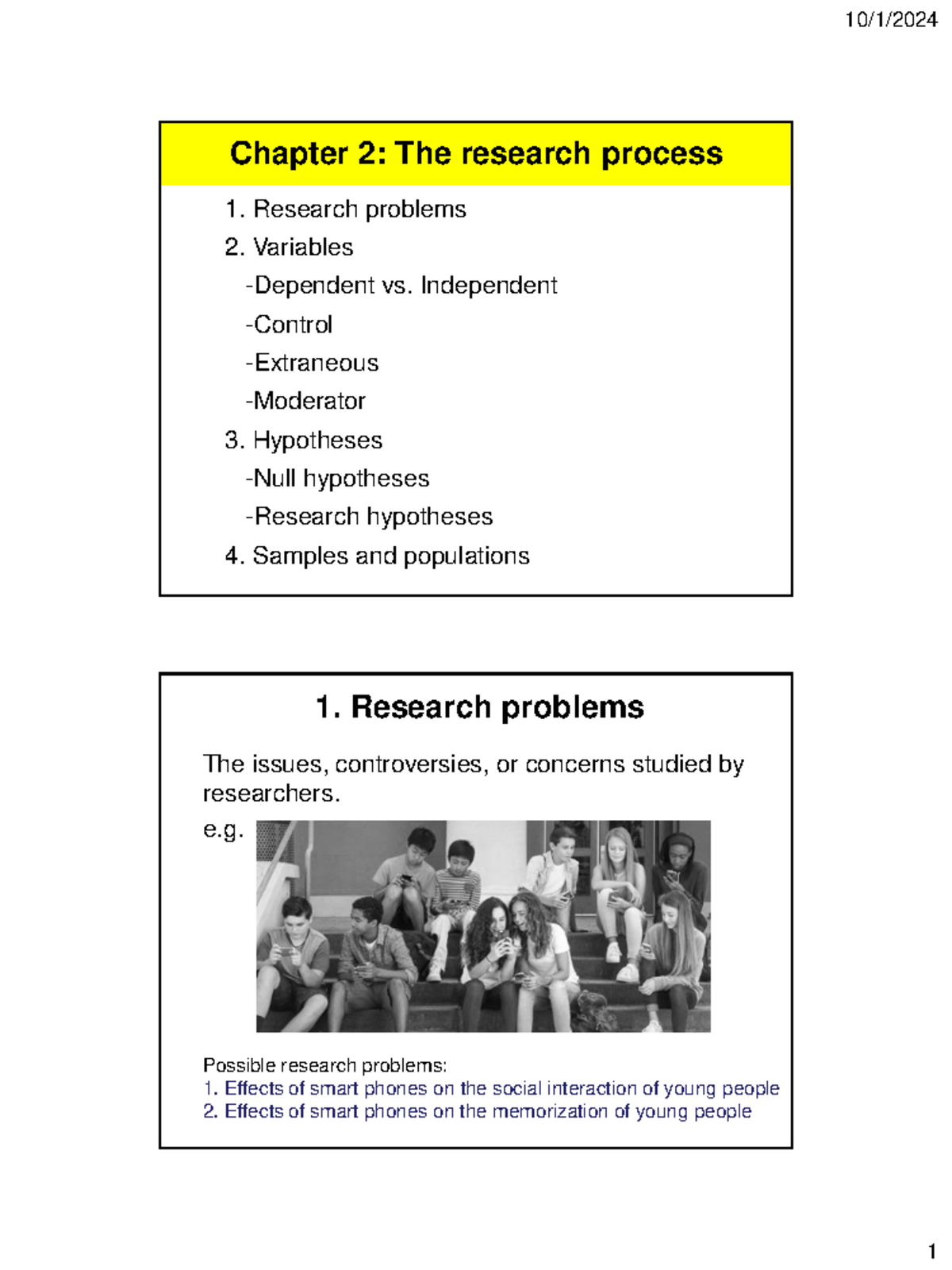 U2 The research process - Chapter 2 : The research process 1. Research problems 2. Variables ...