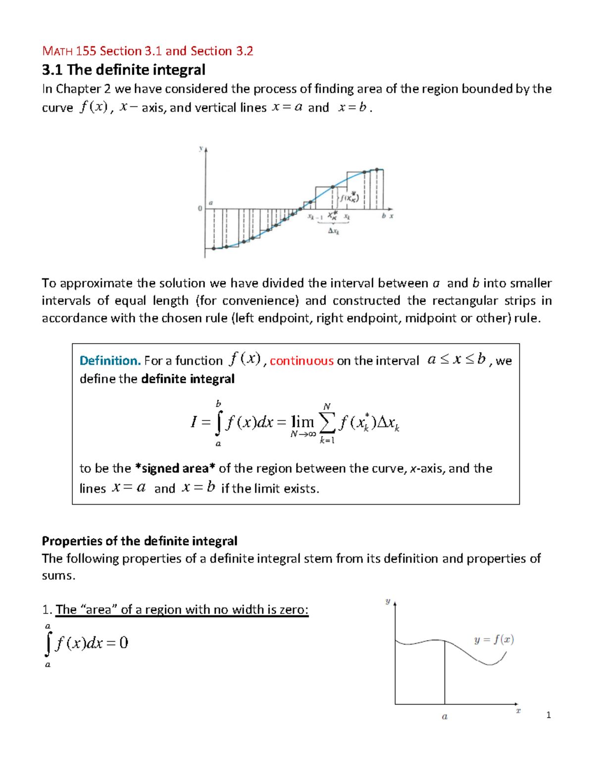 MATH 155 Section 3.1 and 3.2 uppdated - MATH 155 Section 3 and Section 3. 3 The definite ...