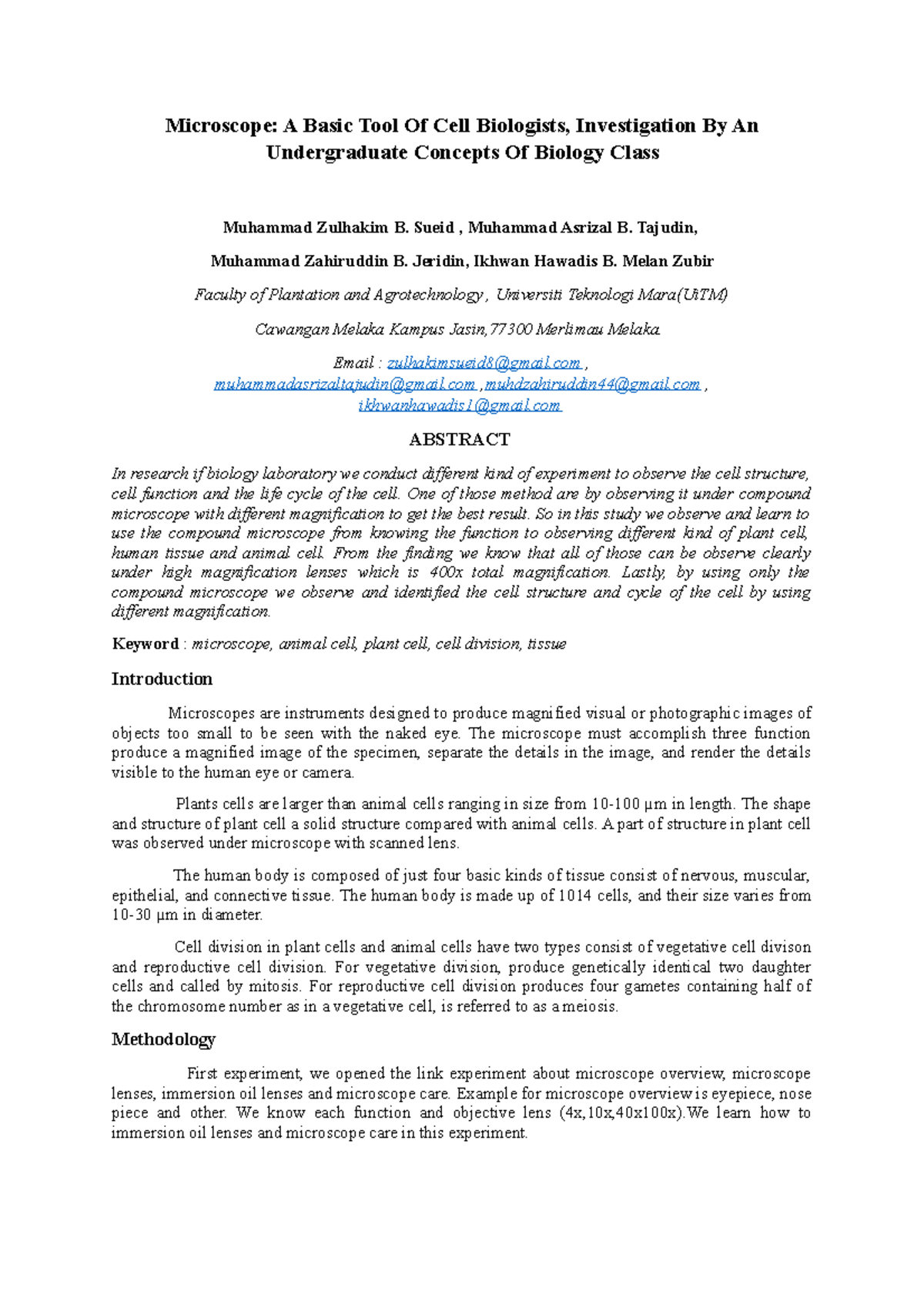 Lab report bio - Microscope: A Basic Tool Of Cell Biologists ...