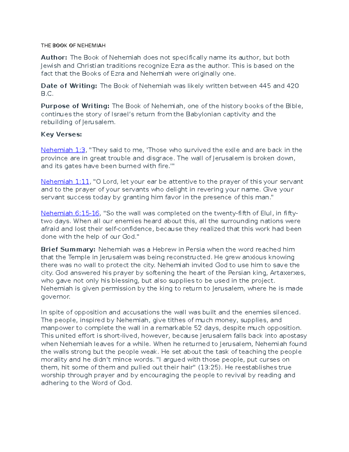 [summary]booksofnehemiahandezra - THE BOOK OF NEHEMIAH Author: The Book ...