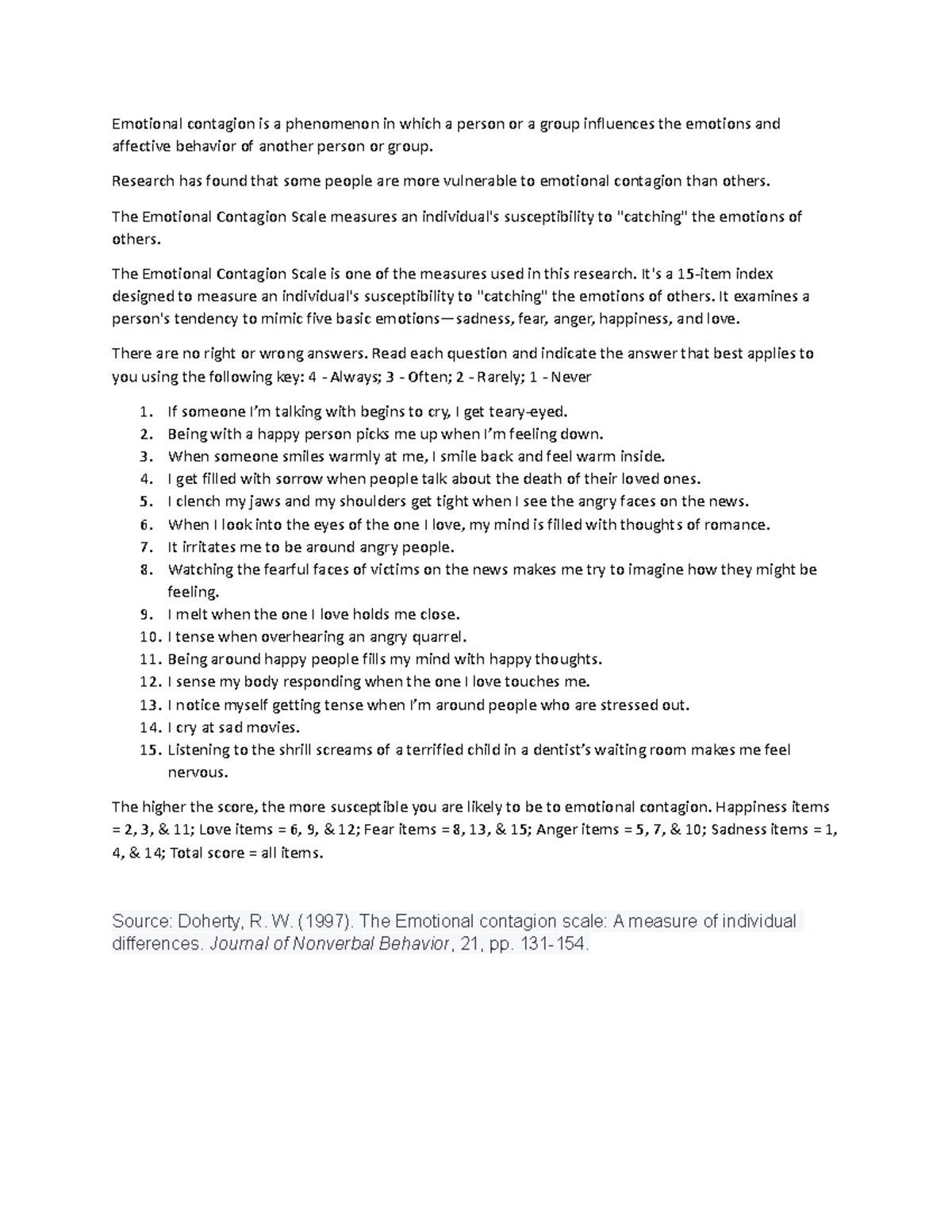 Emotional Contagion Self-Assessment - Emotional contagion is a ...