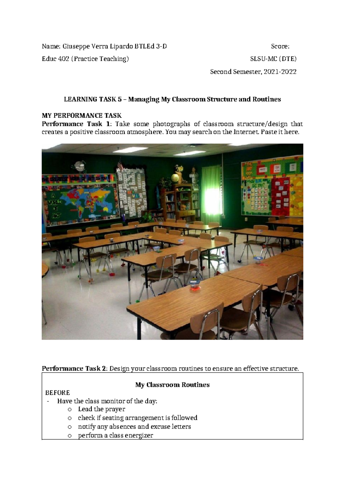 Lipardo - Learning Task 5 - Name: Giuseppe Verra Lipardo BTLEd 3-D ...