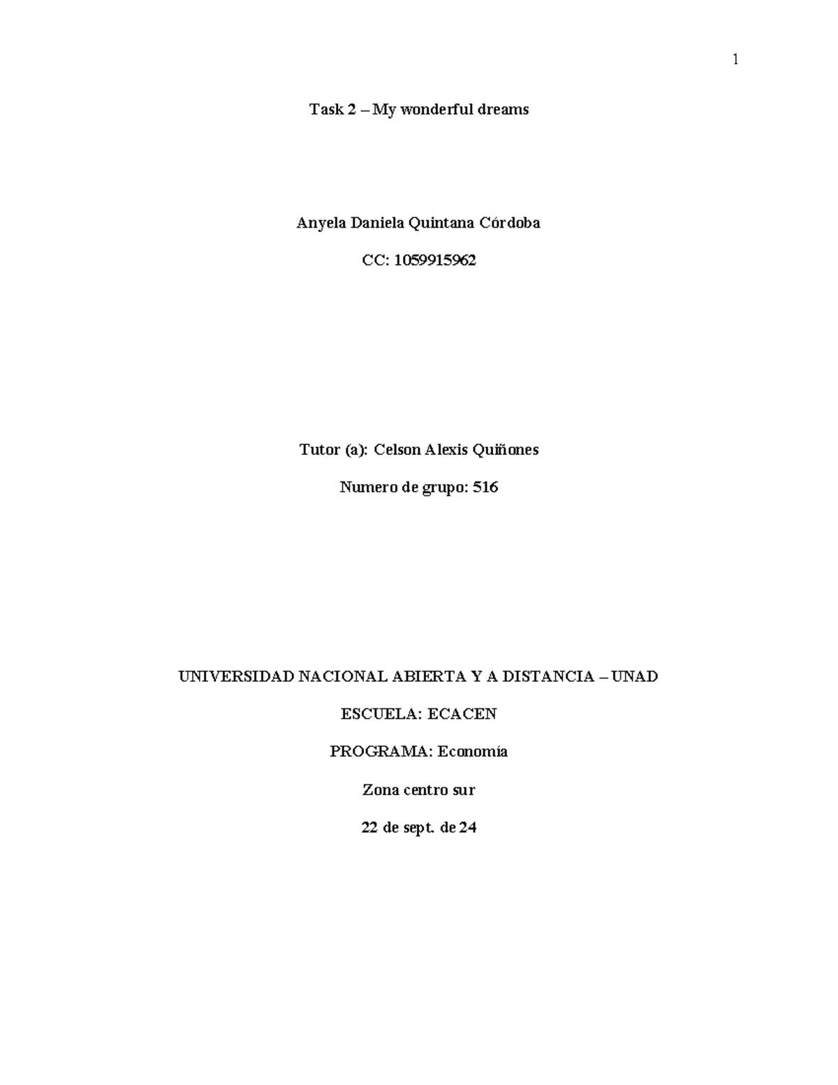 Task 2 – My wonderful dreams - Daniela - Task 2 – My wonderful dreams ...