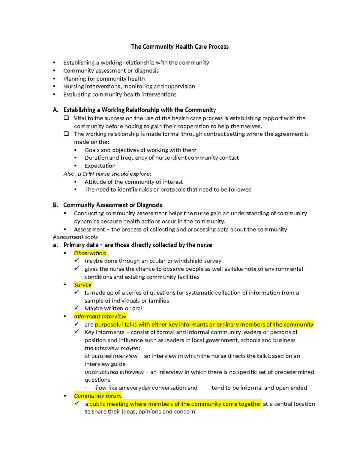 Student -The Community Health Care Process - The Community Health Care ...