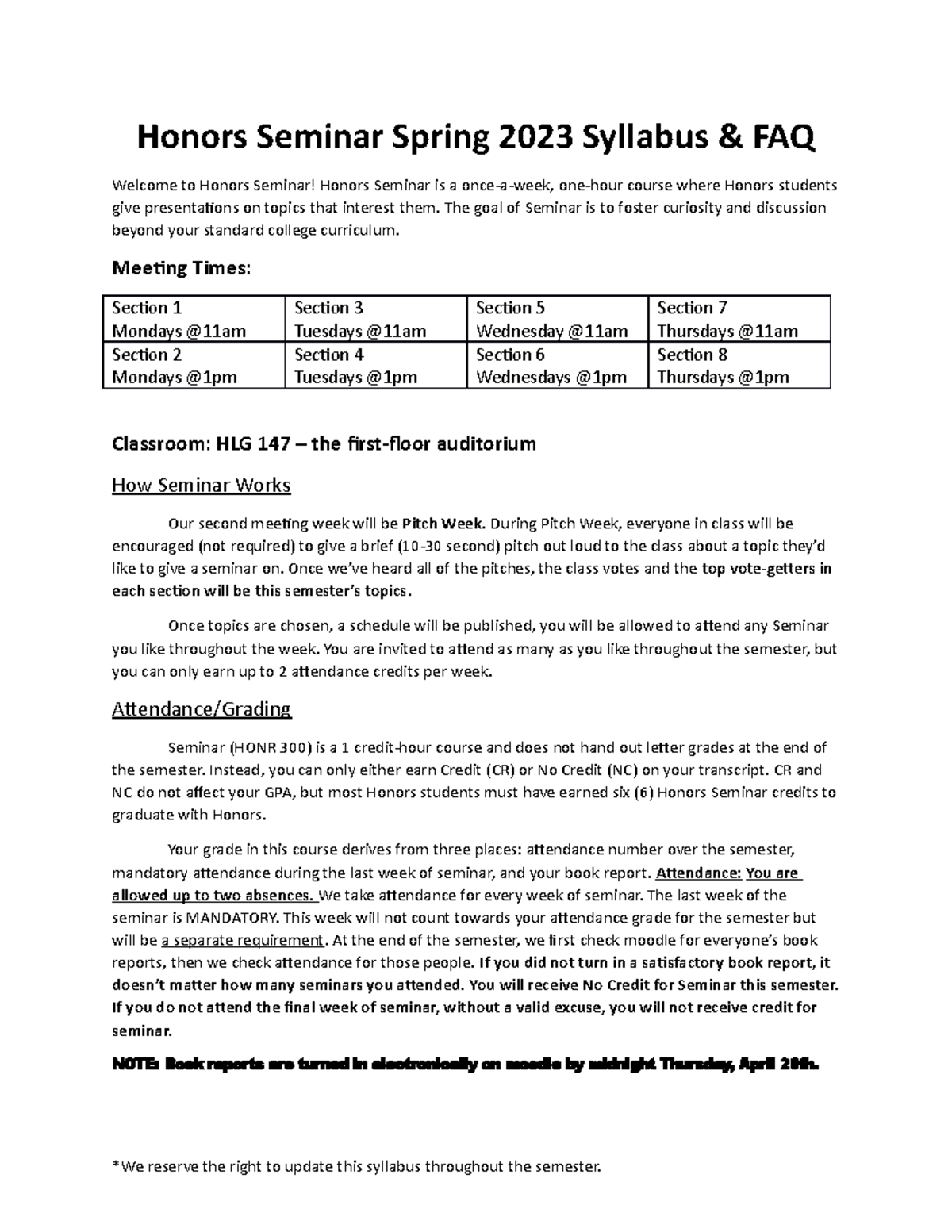 Spring 2023 Syllabus - Honors Seminar Spring 2023 Syllabus & FAQ ...