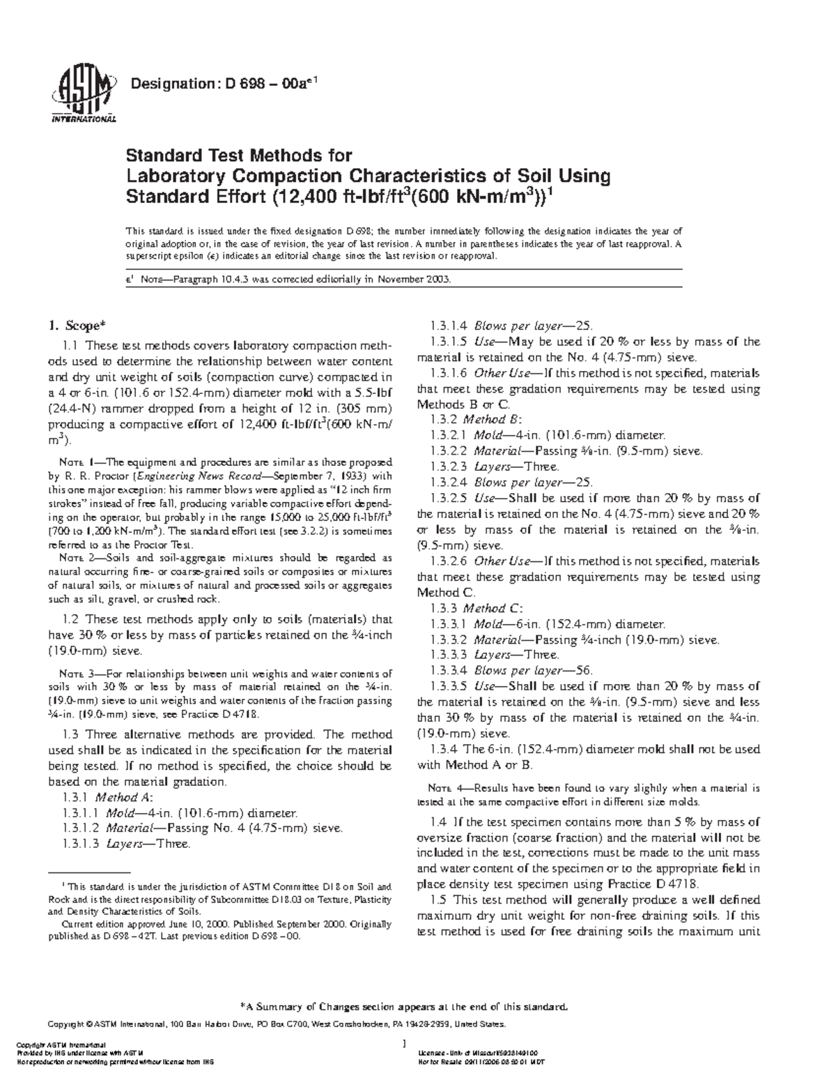 ASTM D 698Lab 4 ASTM Standard ASTM Standard for Soil Lab Materials ASTM ...