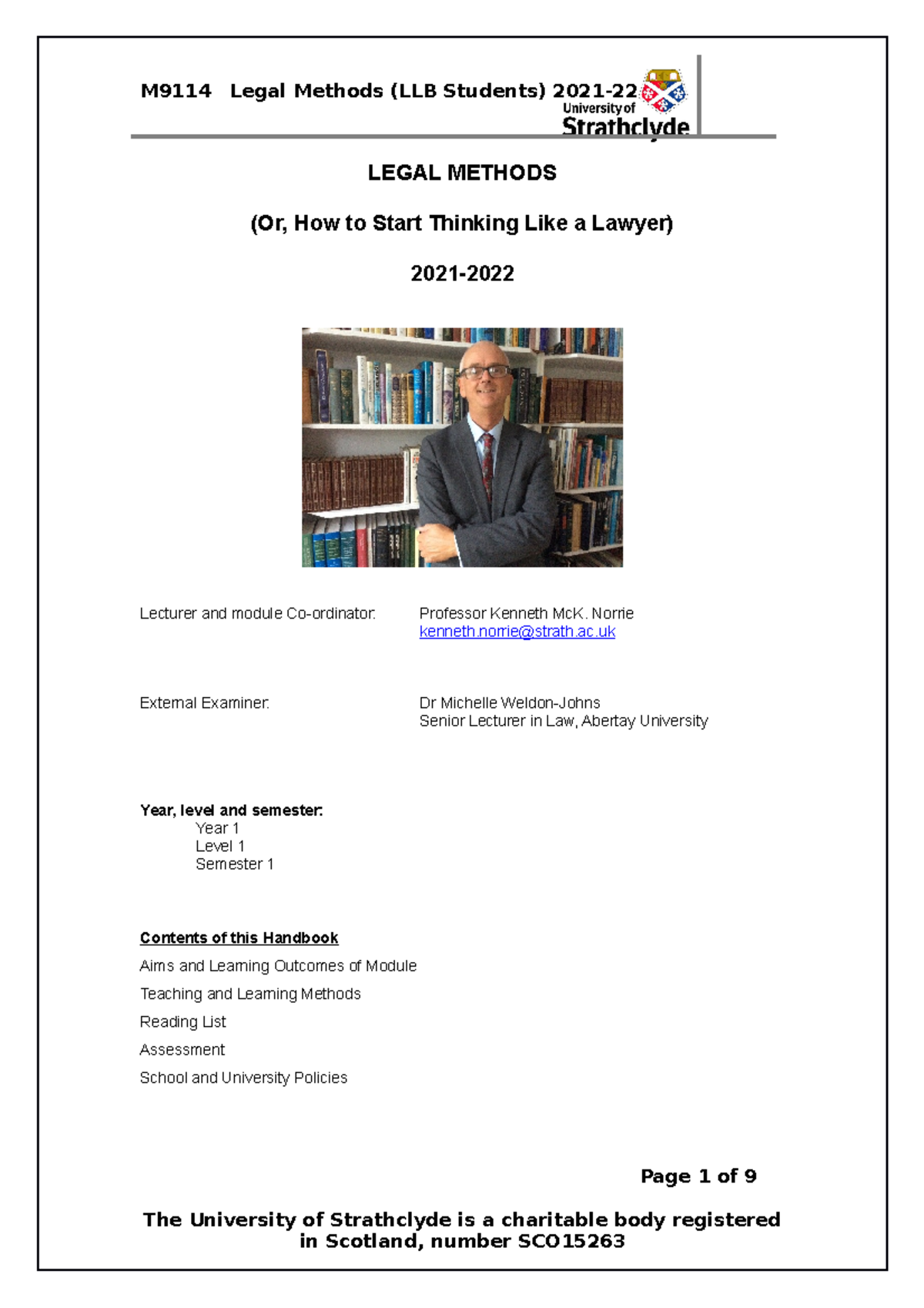 Class Booklet 2021-22 - Module Handbook - LEGAL METHODS (Or, How to ...