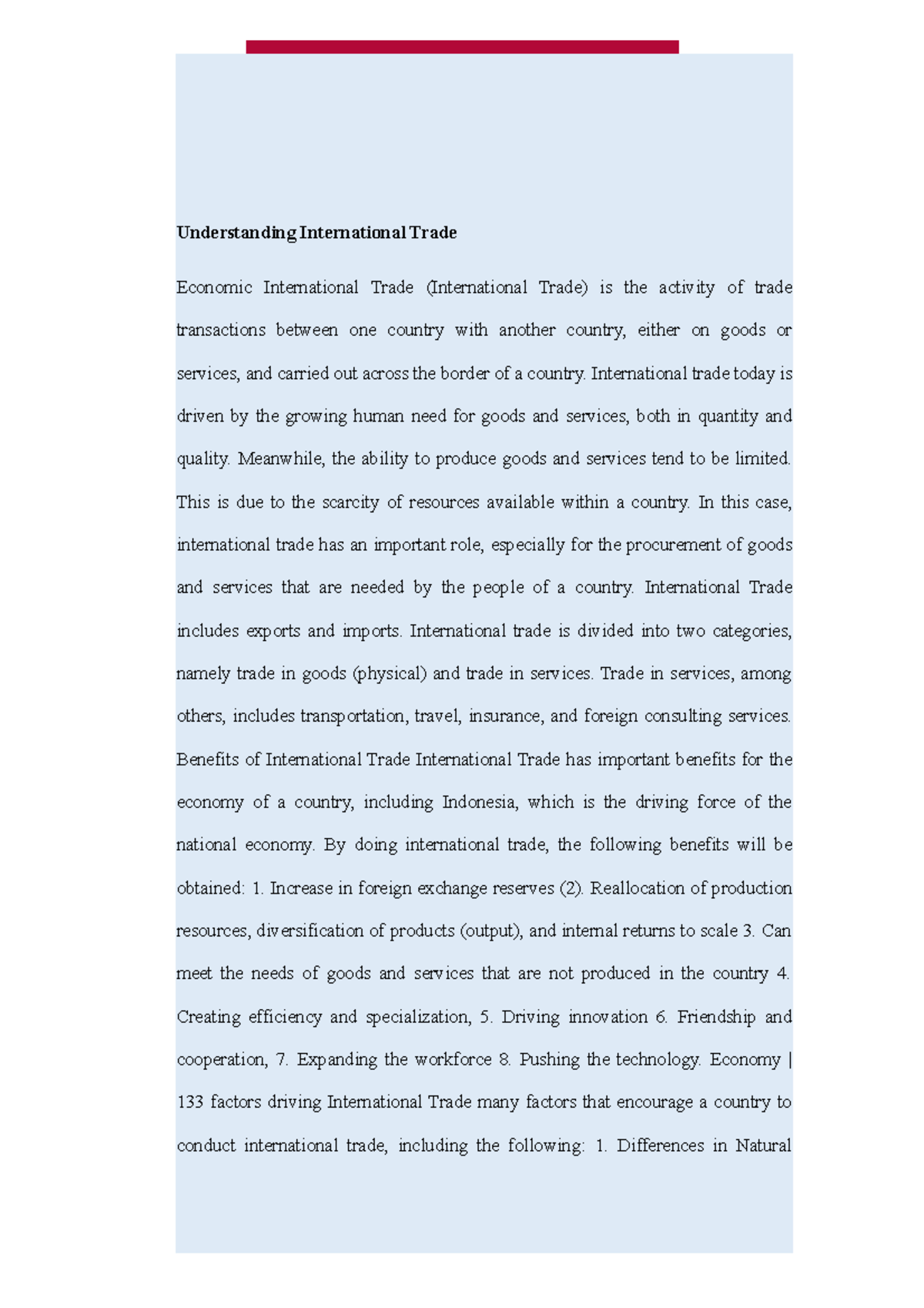 Notes Economics - Understanding International Trade - Understanding ...
