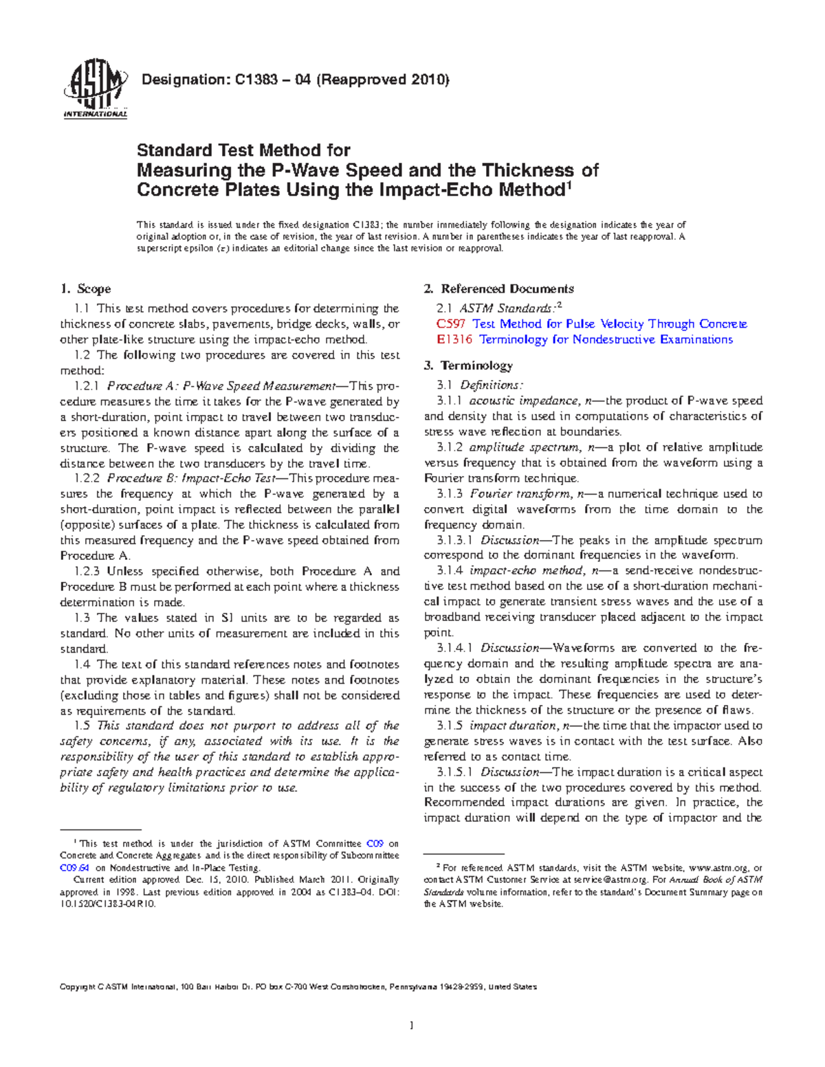 C1383-10 - Standard - Designation: C1383 – 04 (Reapproved 2010 ...
