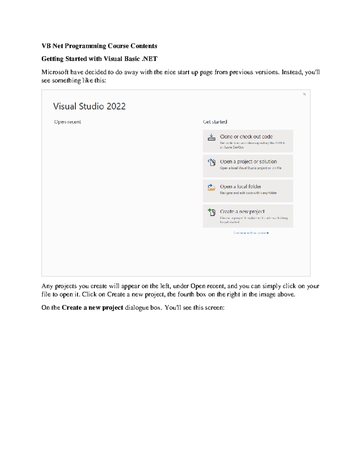 Session 3 VB Net Class Starting Vb - VB Net Programming Course Contents Getting Started with ...